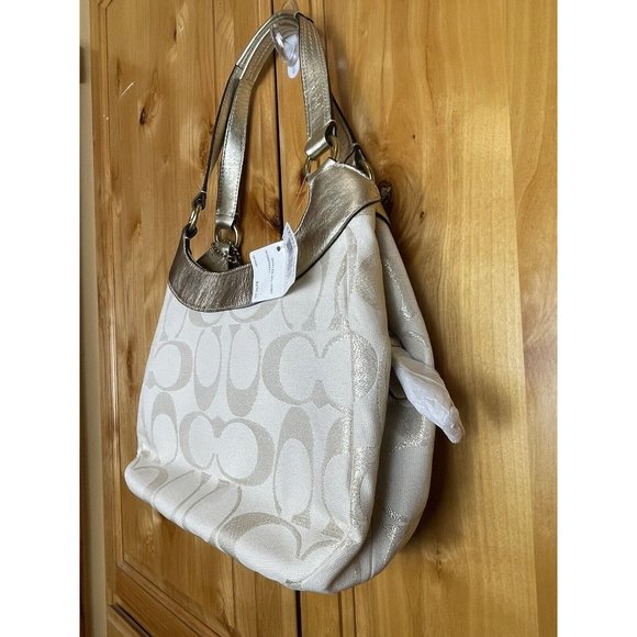 Coach | Bags | 358 Coach Madison Maggie Jacquard Gold Metalic Leather Hobo Shoulder Bag F2582 ...